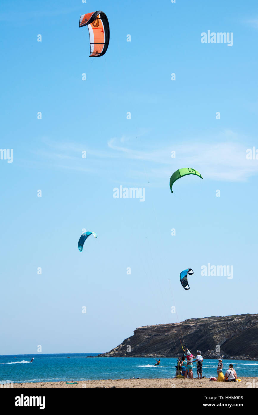 Kite flying at Prasonisi in the south of Rhodes Greek Island Stock ...