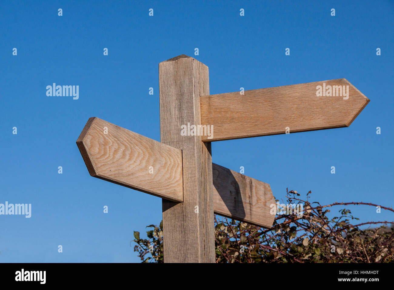 Blank empty wooden signpost, the type used by walkers in the ...