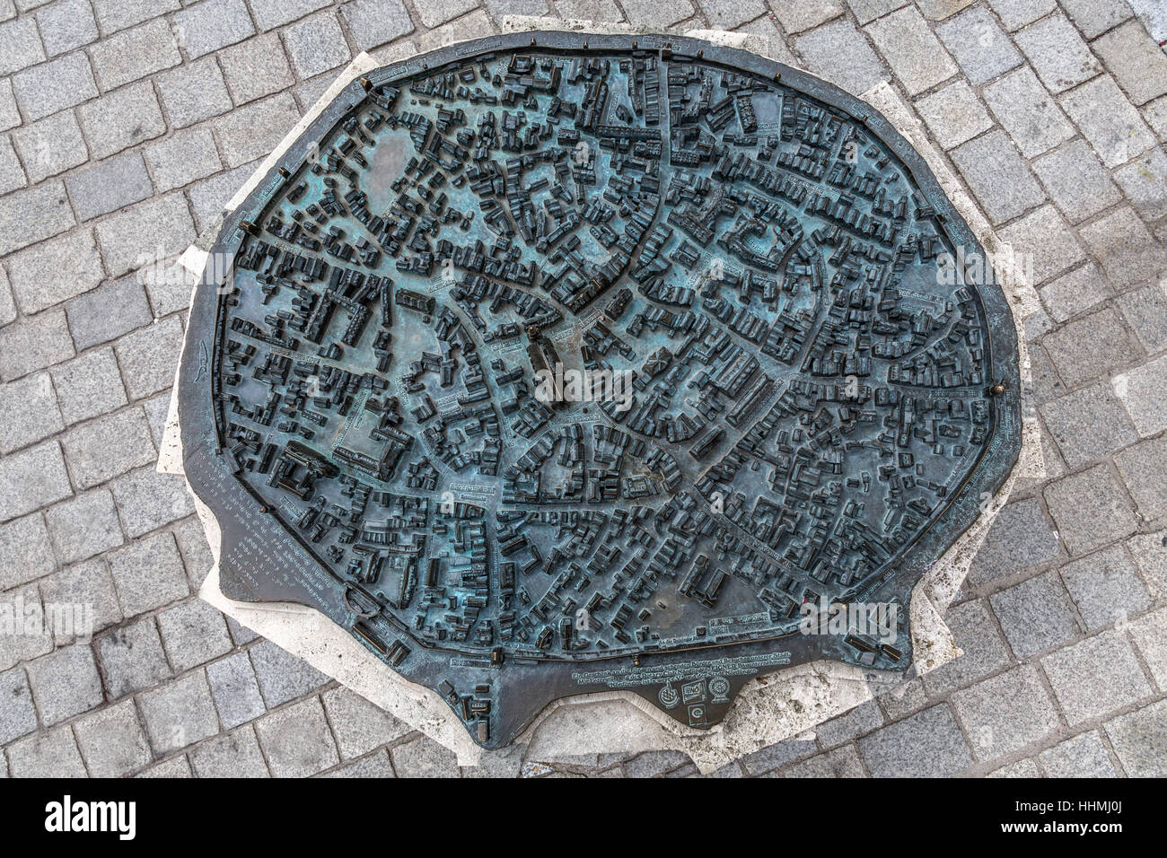 Sculptured map of old city of Nördlingen, Bavaria, Germany Stock Photo ...