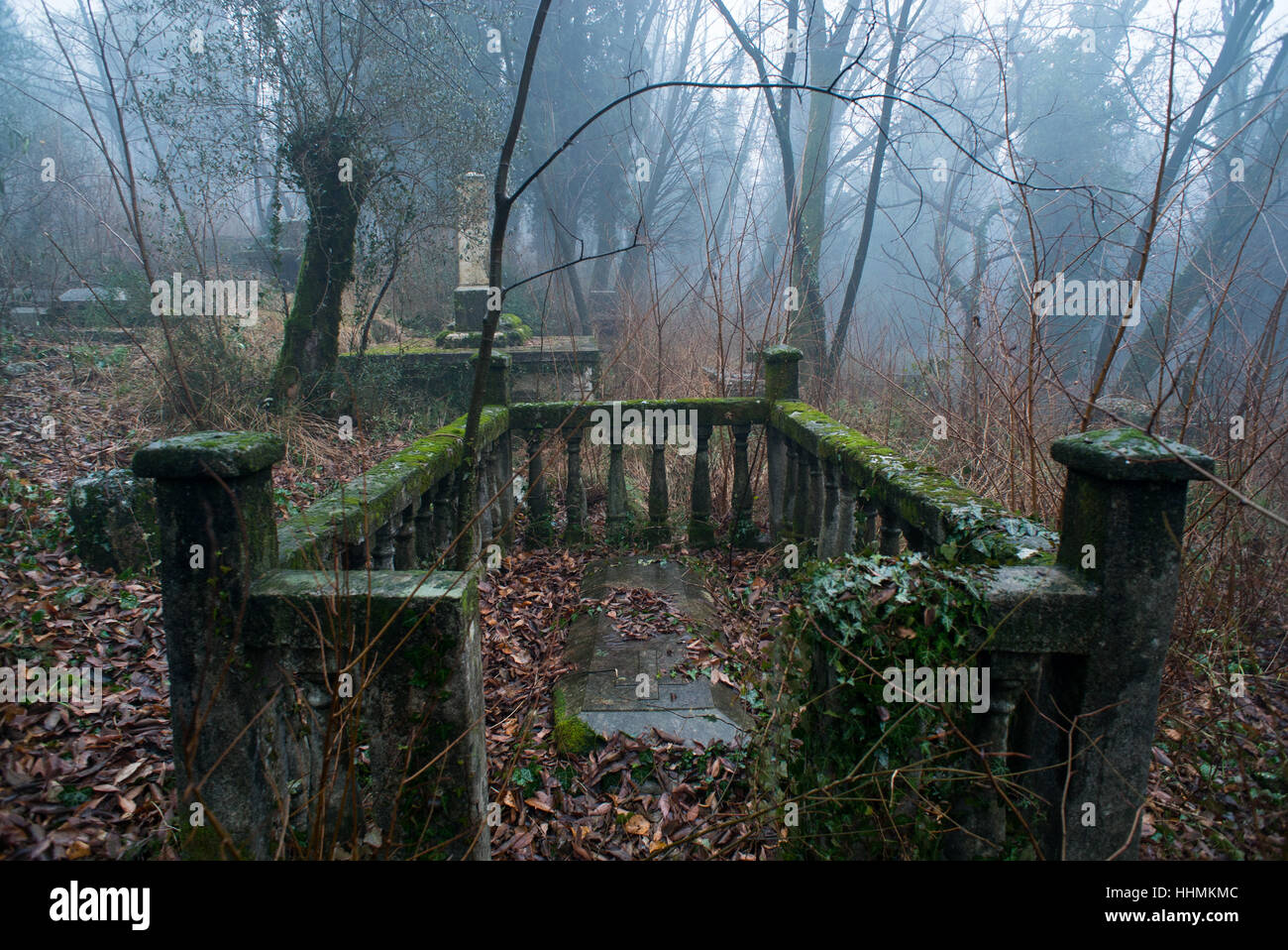a run down grave in an abandoned cemetery in Podgorica, Montenegro ...
