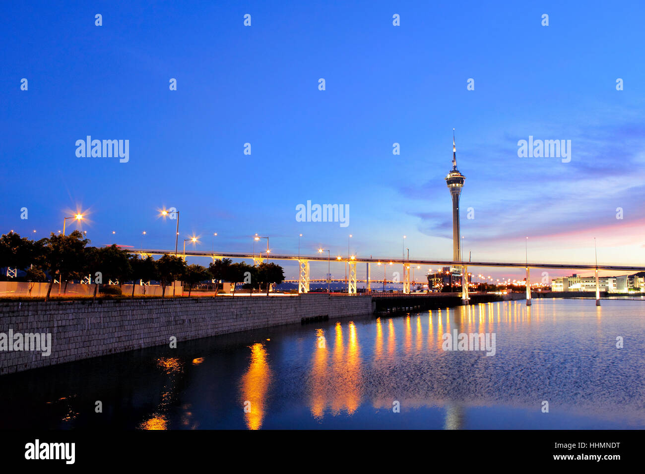blue, tower, city, town, horizon, asia, night, nighttime, lights ...