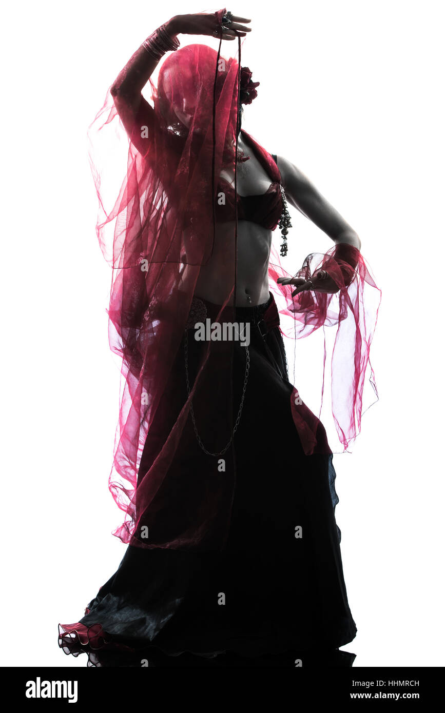 one arabic woman belly dancer dancing silhouette studio isolated on ...