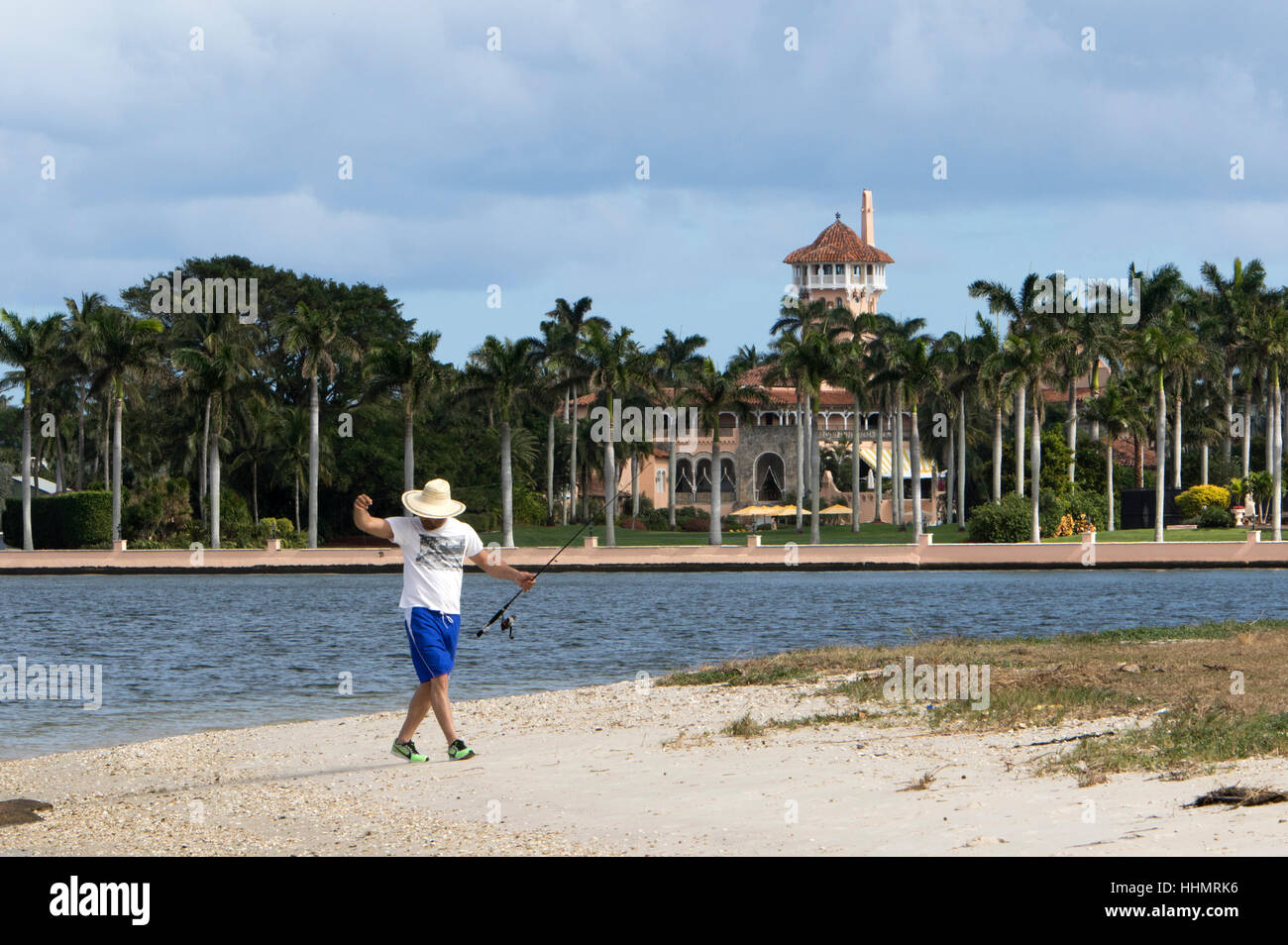 Fishermen along the intracoastal waterway behind President Donald Trump ...