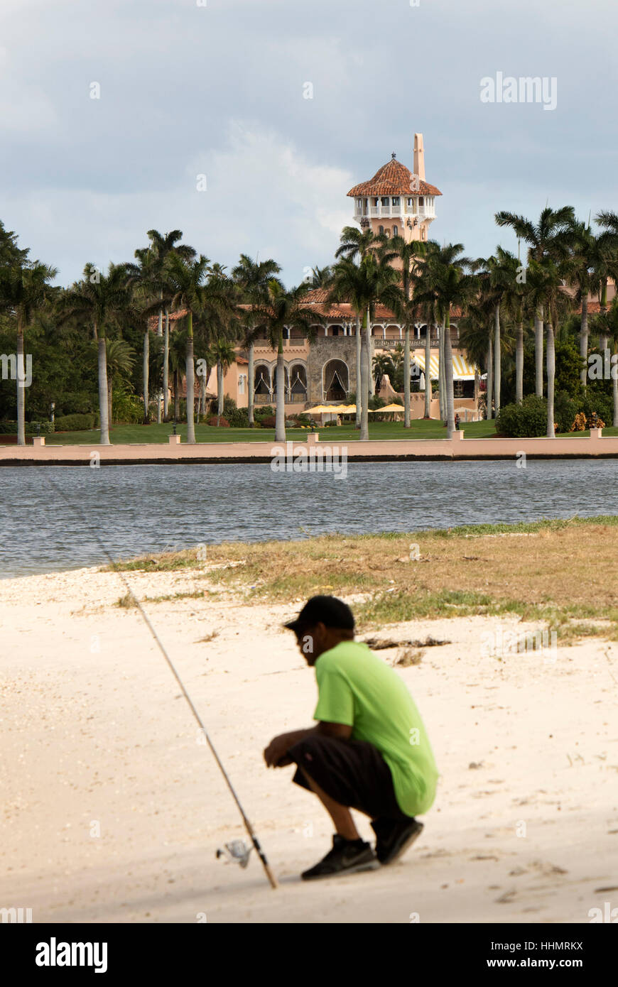 Fishermen along the intracoastal waterway behind President Donald Trump ...