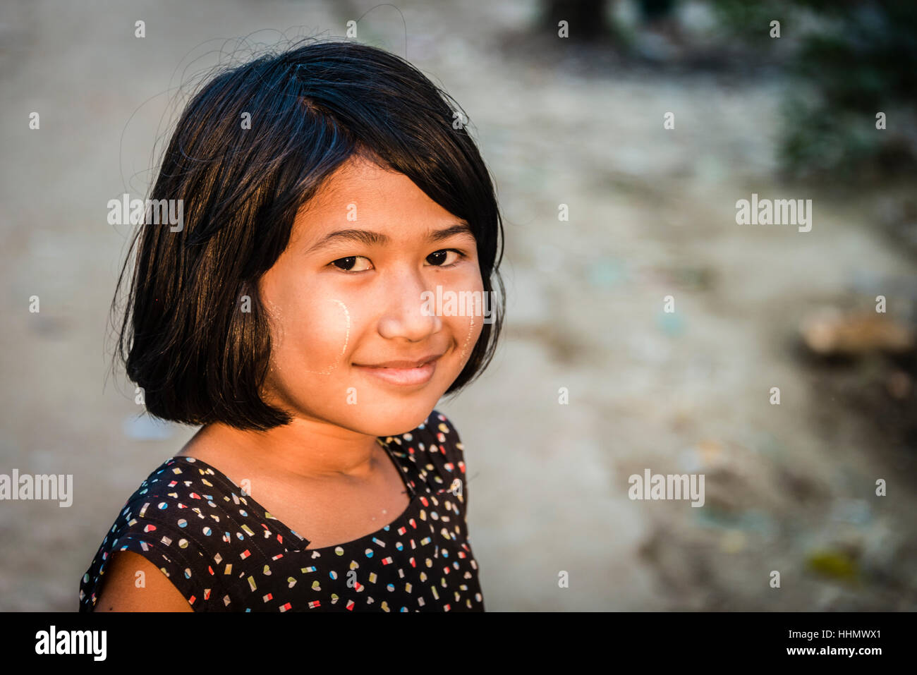 Little native girl smiling, portrait, Yangon, Yangon Region, Myanmar ...