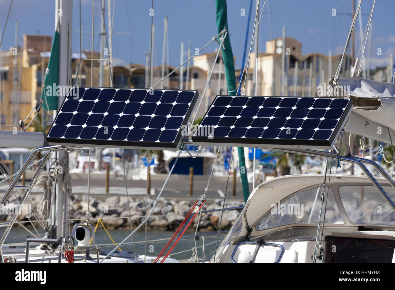 photovoltaic modules on sailboat - solar panels on sailboat Stock Photo ...