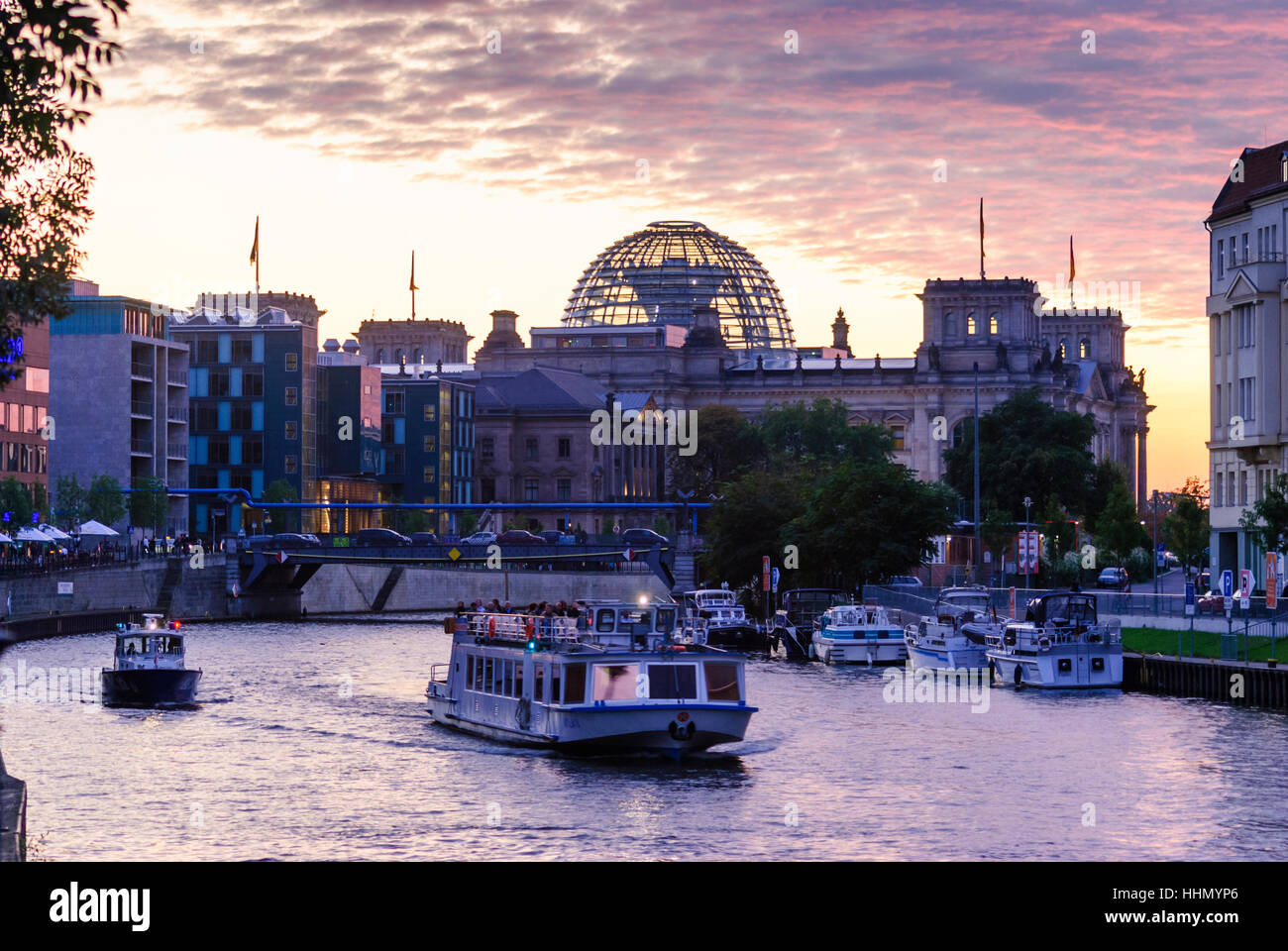 Berlin: Spree before the Reichstag at sunset, , Berlin, Germany Stock ...