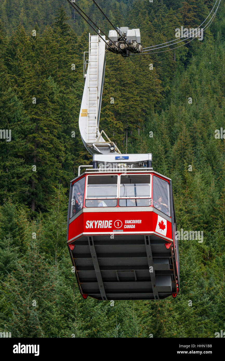 The Skyride aerial tramway to Grouse Mountain with Douglas Firs in the ...