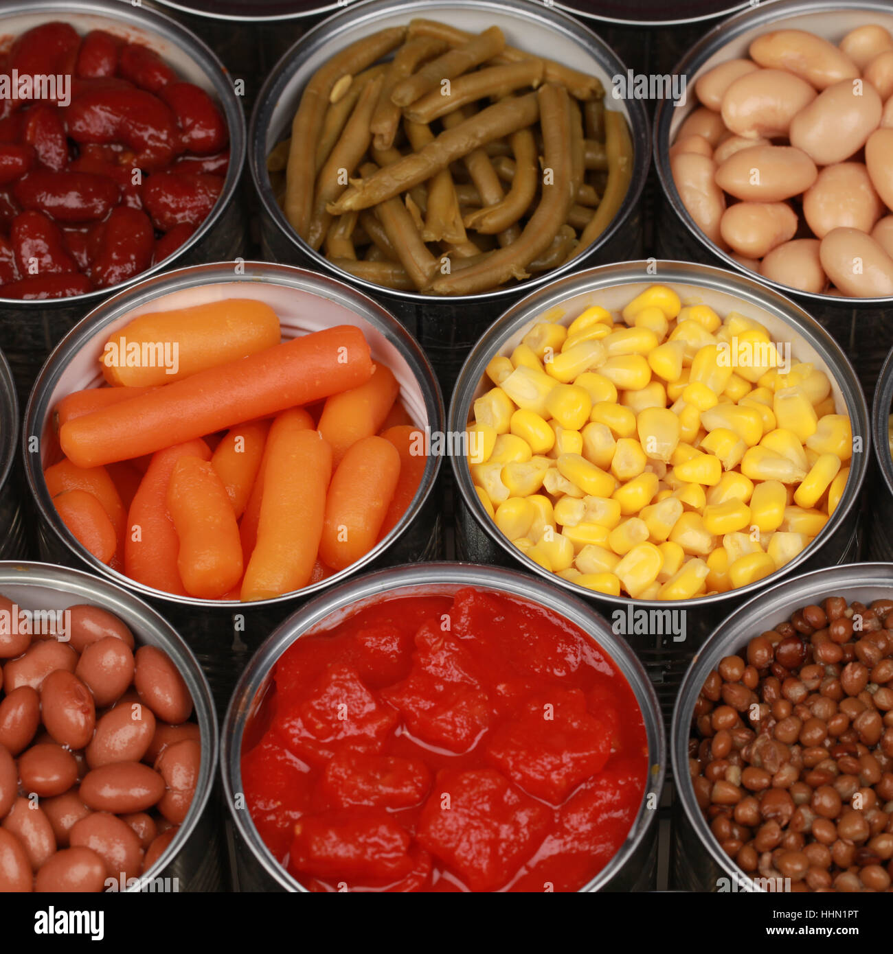 various types of vegetables in cans Stock Photo - Alamy