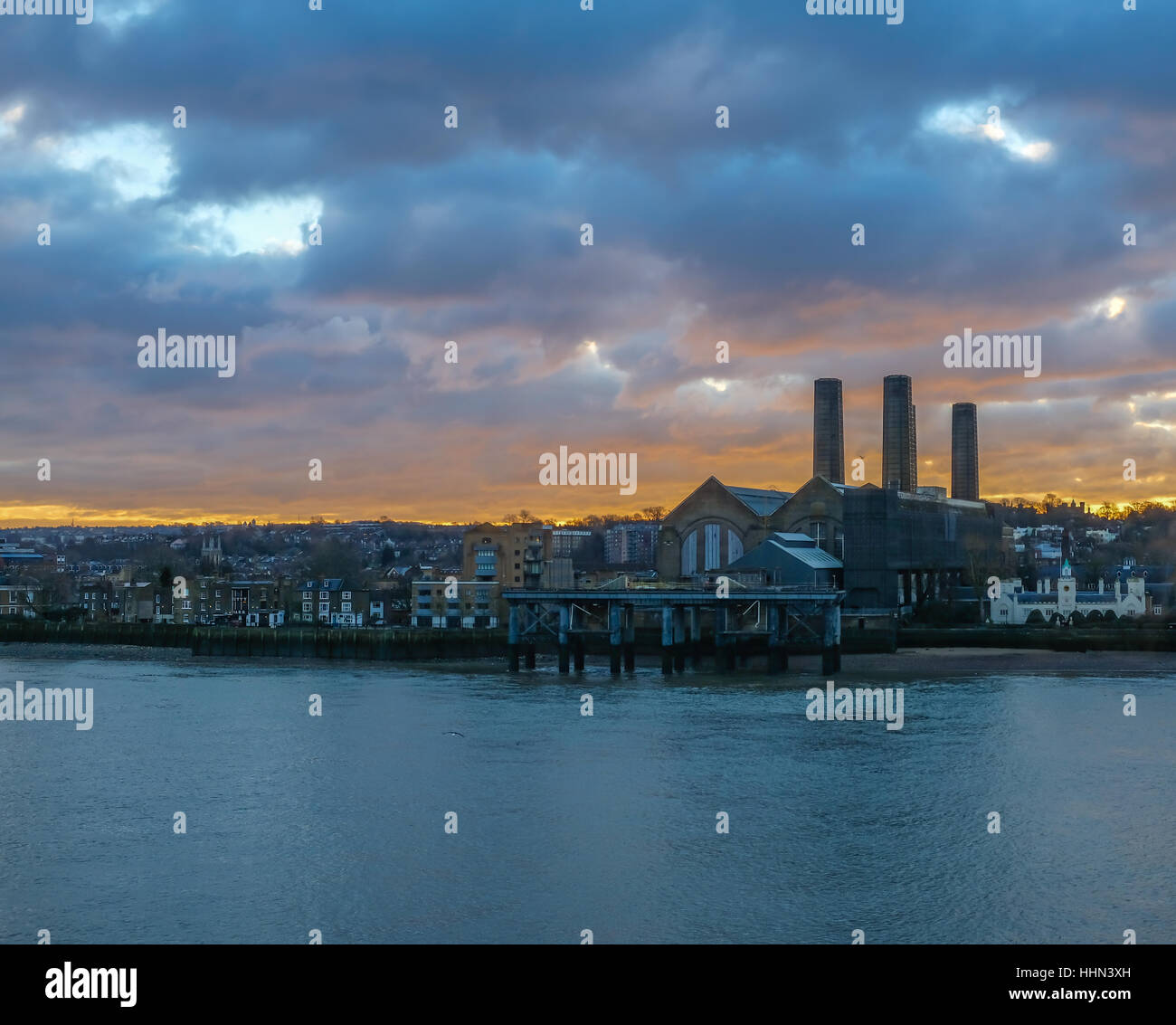 Greenwich power station on a January morning of a lovely sunrise over ...