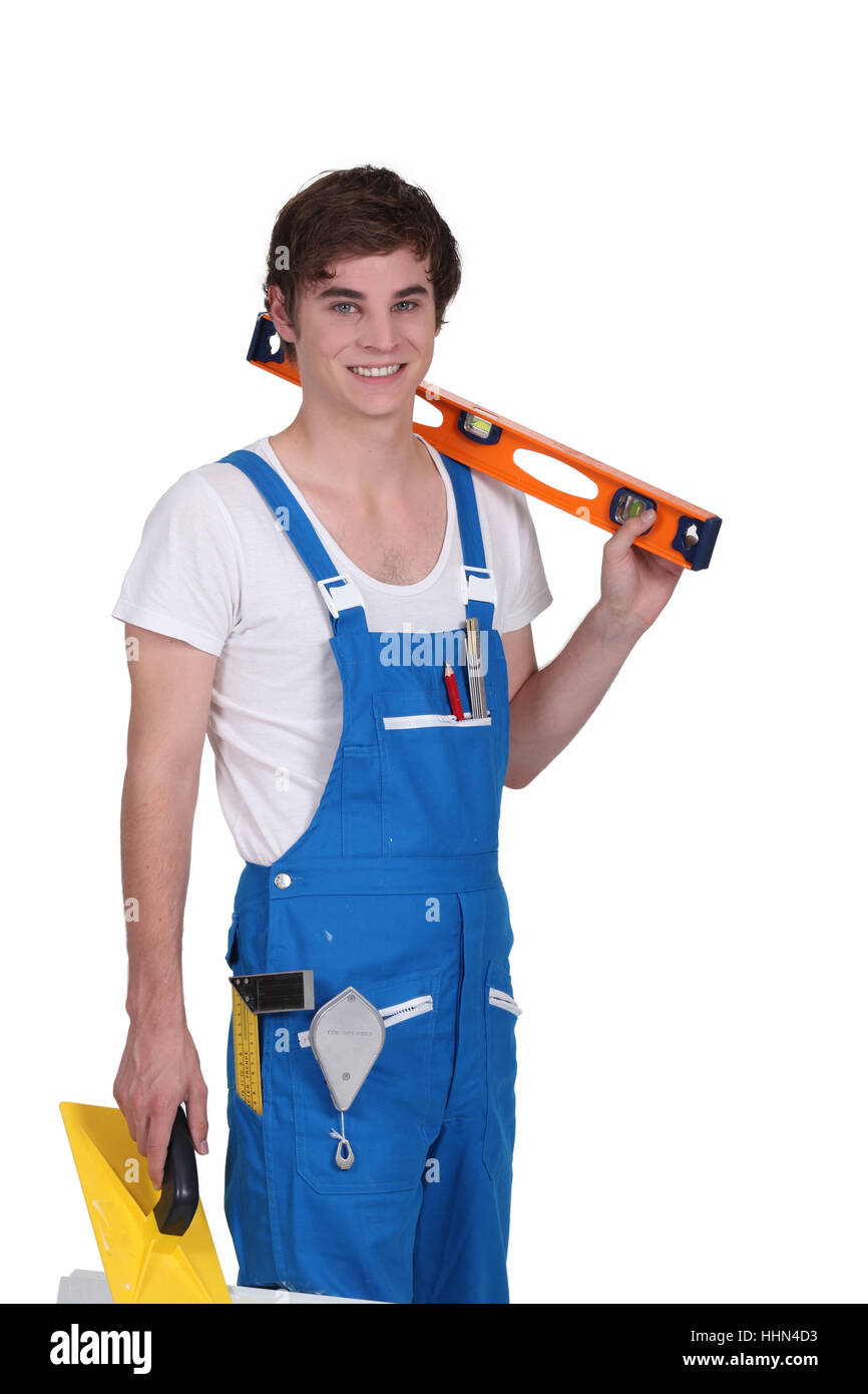 blue, male, masculine, overalls, handyman, builder, plasterer, man ...