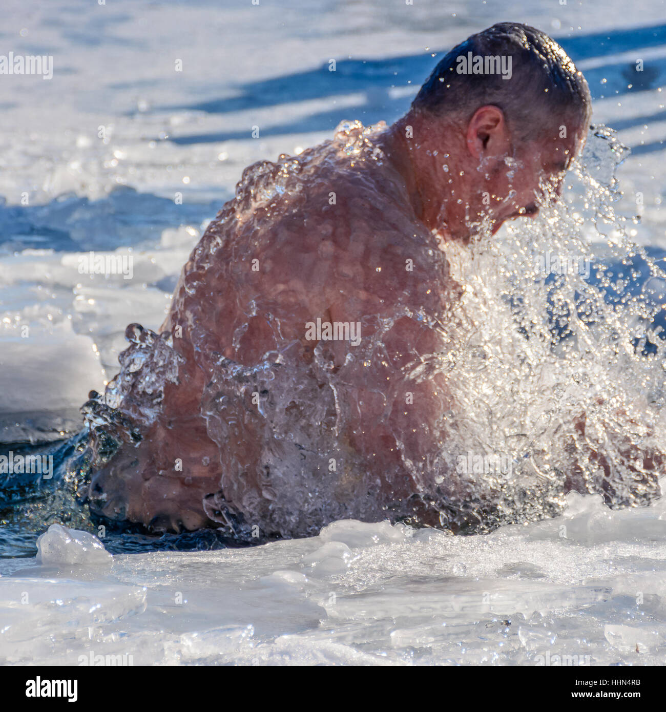 UZHGOROD, UKRAINE - January 19, 2017: Ice swimming in Greek-Catholic ...
