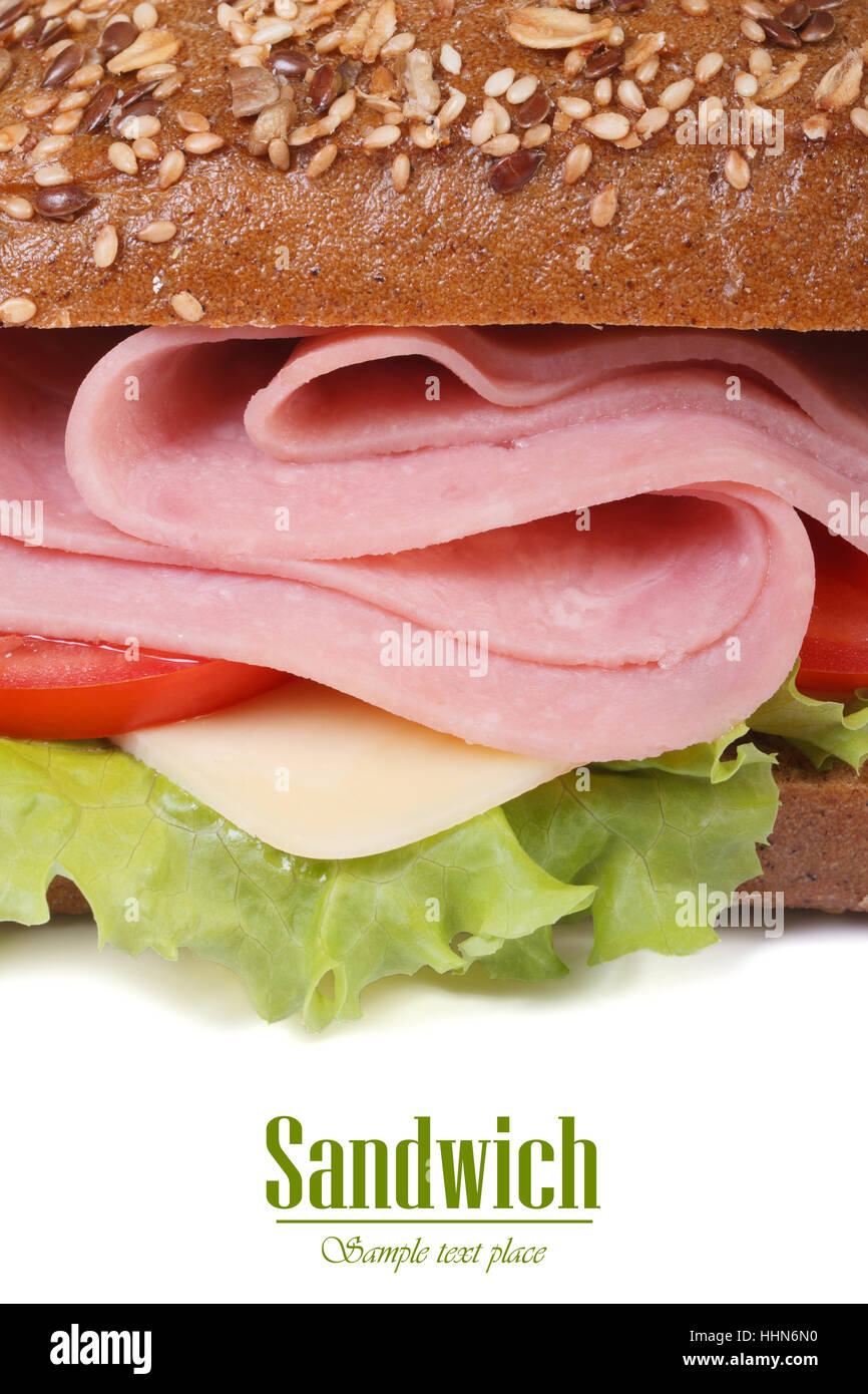 macro sandwich with ham, cheese, tomatoes and lettuce, sprinkling ...