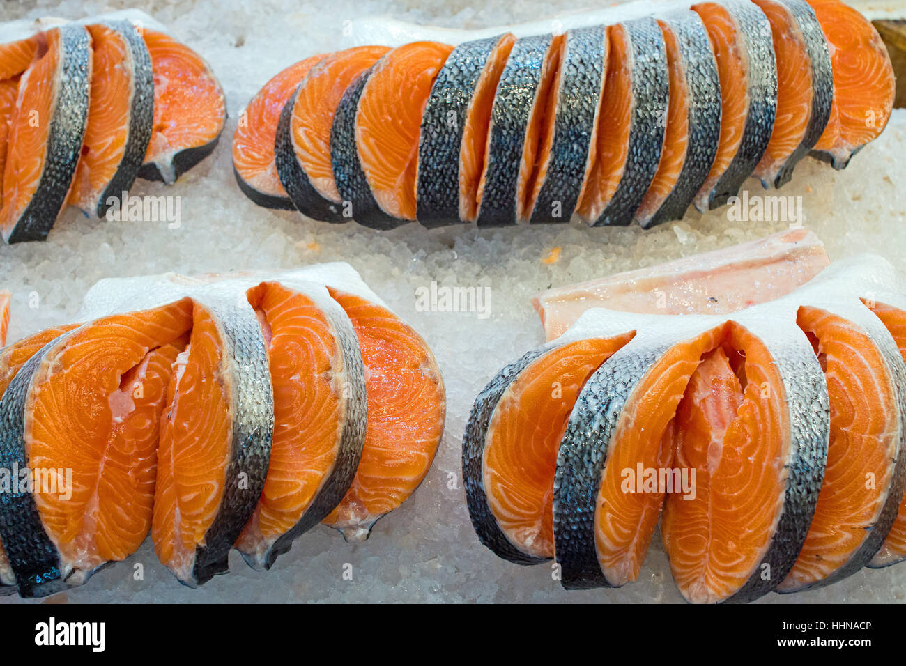 salmon at the fish market Stock Photo - Alamy