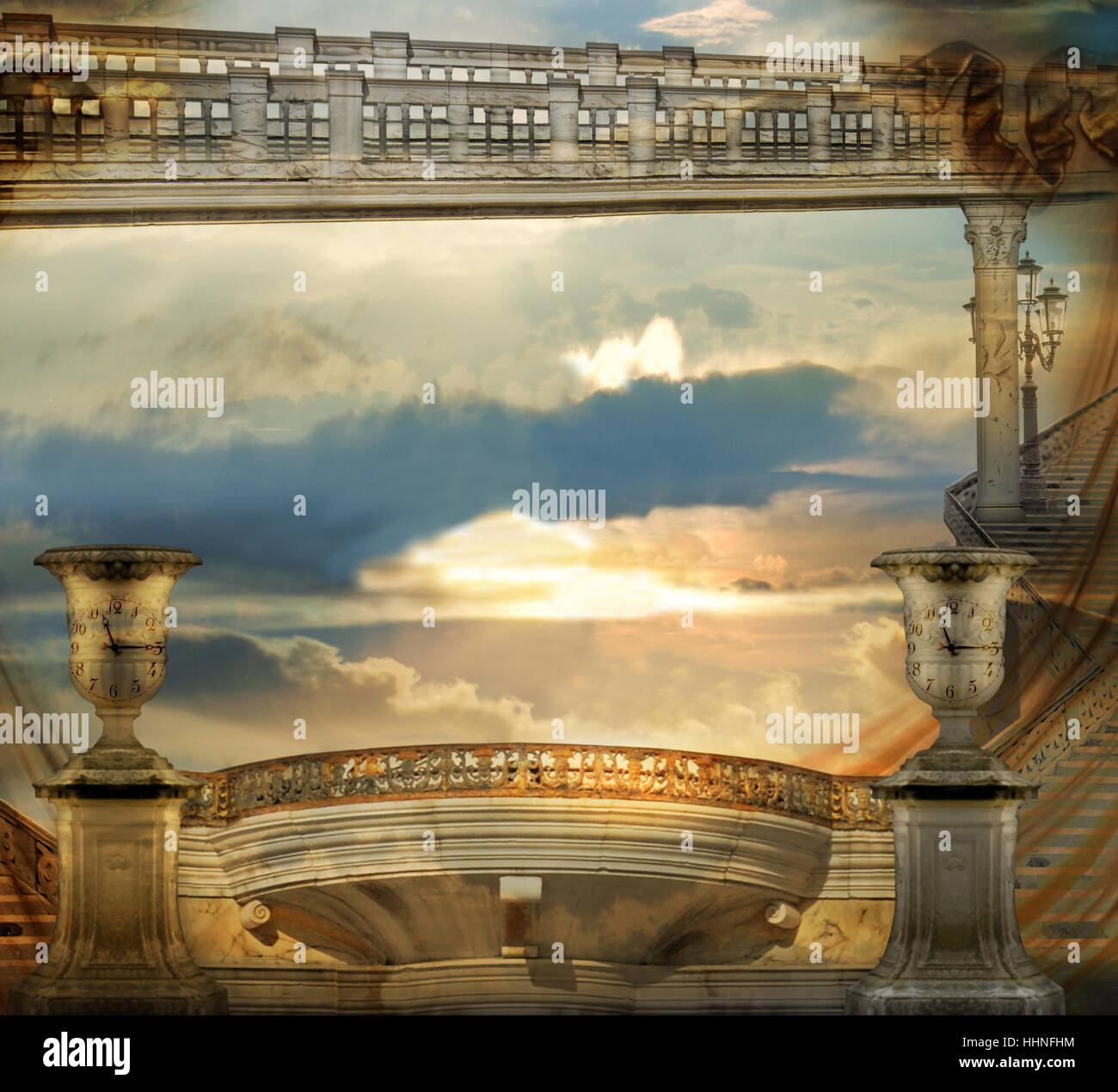 bridge, clock, fantasy, style of construction, architecture ...