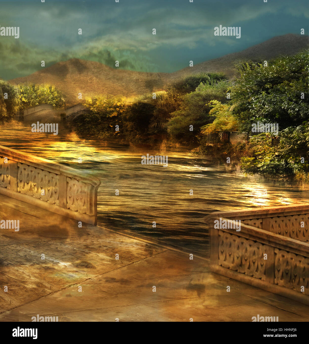 bridge, rail, fantasy, style of construction, architecture ...