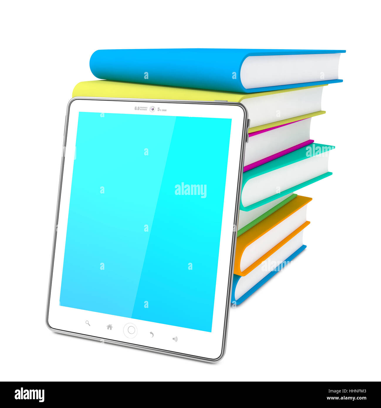 White Tablet PC with Books Isolated on White. Elearning Concept Stock ...