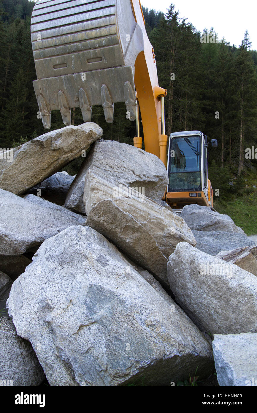 mountains, alps, rock, hydraulics, dredger, debris, disposal ...