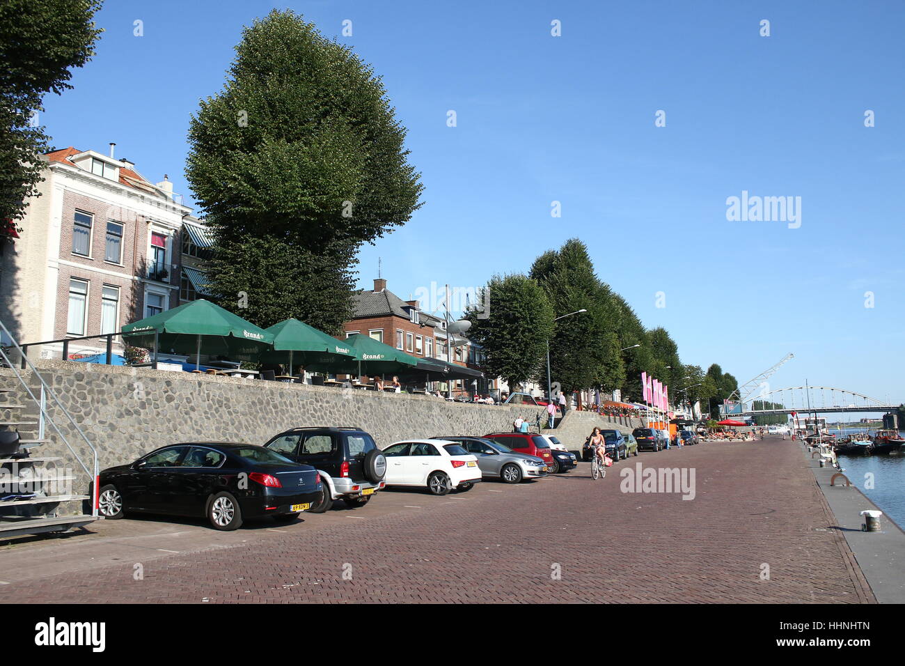 Nederrijn (Nether Rhine) river flowing through central Arnhem at ...