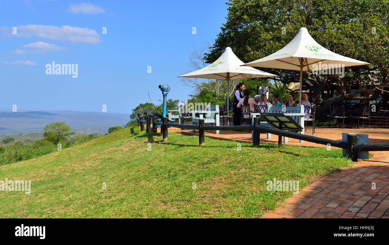 Outdoor terrace at Hilltop camp,Hluhluwe Game Reserve, South Africa ...