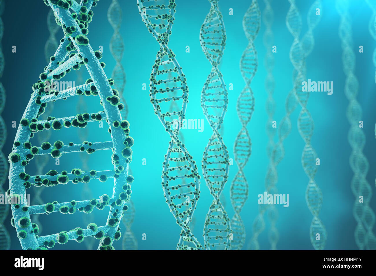 Concept of biochemistry with dna structure on blue background. 3d ...