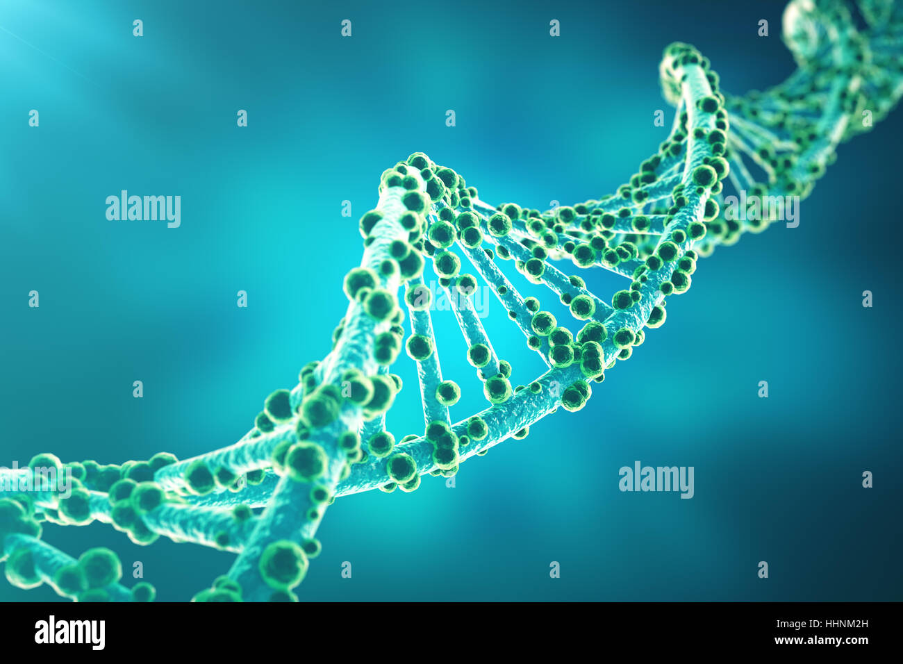 Concept of biochemistry with dna structure on blue background. 3d ...