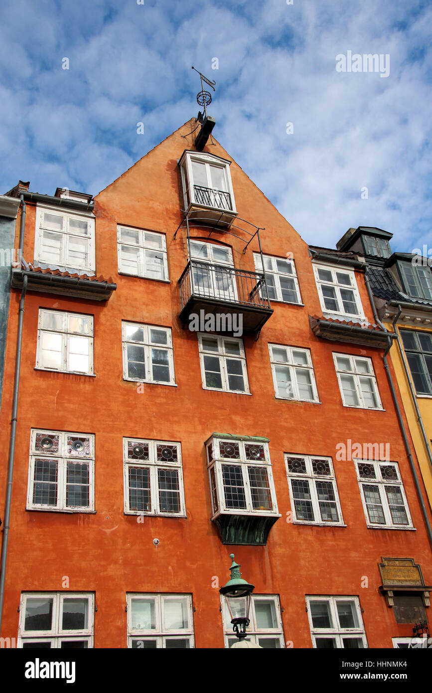 historical, denmark, copenhagen, gable, warehouse, attic, blue, house ...