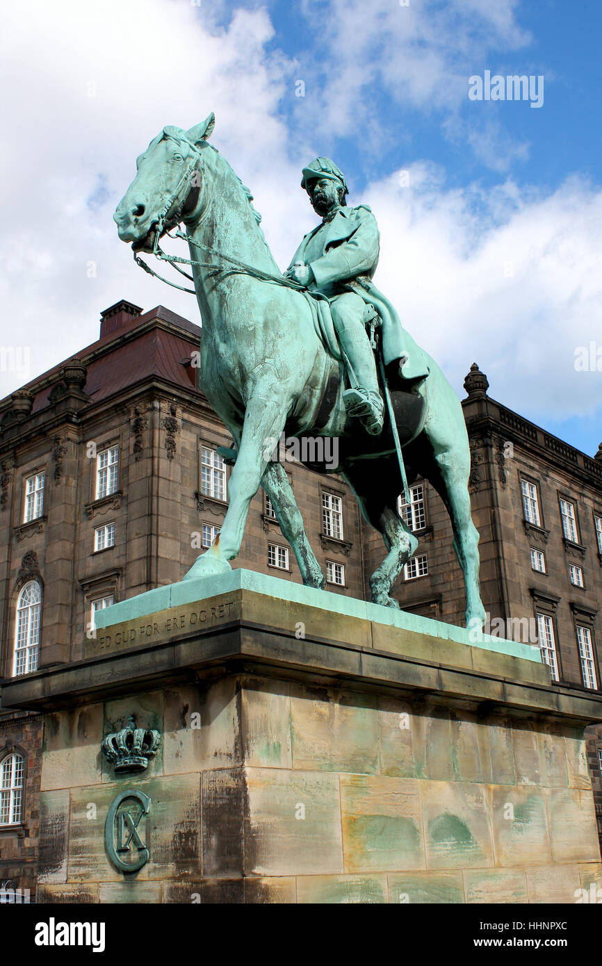 statue, denmark, copenhagen, emperor, king, nine, blue, monument, stone ...