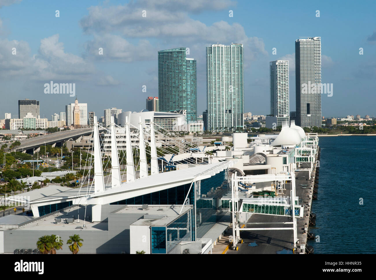 The view of the port terminal with Miami downtown in a background ...