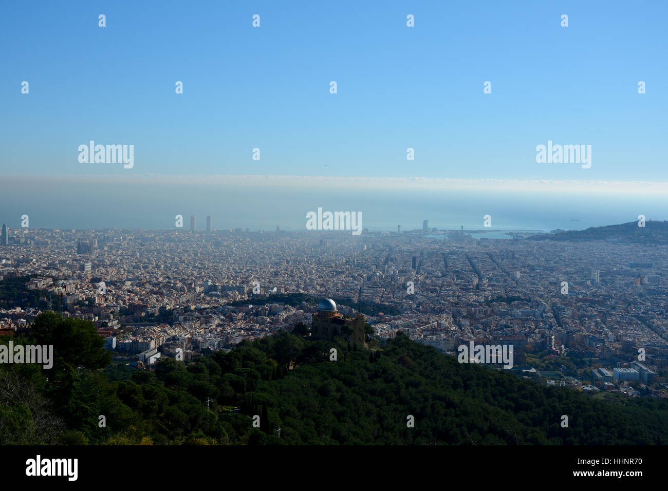 Aerial view of Fabra observatory and Barcelona city in Spain Stock ...