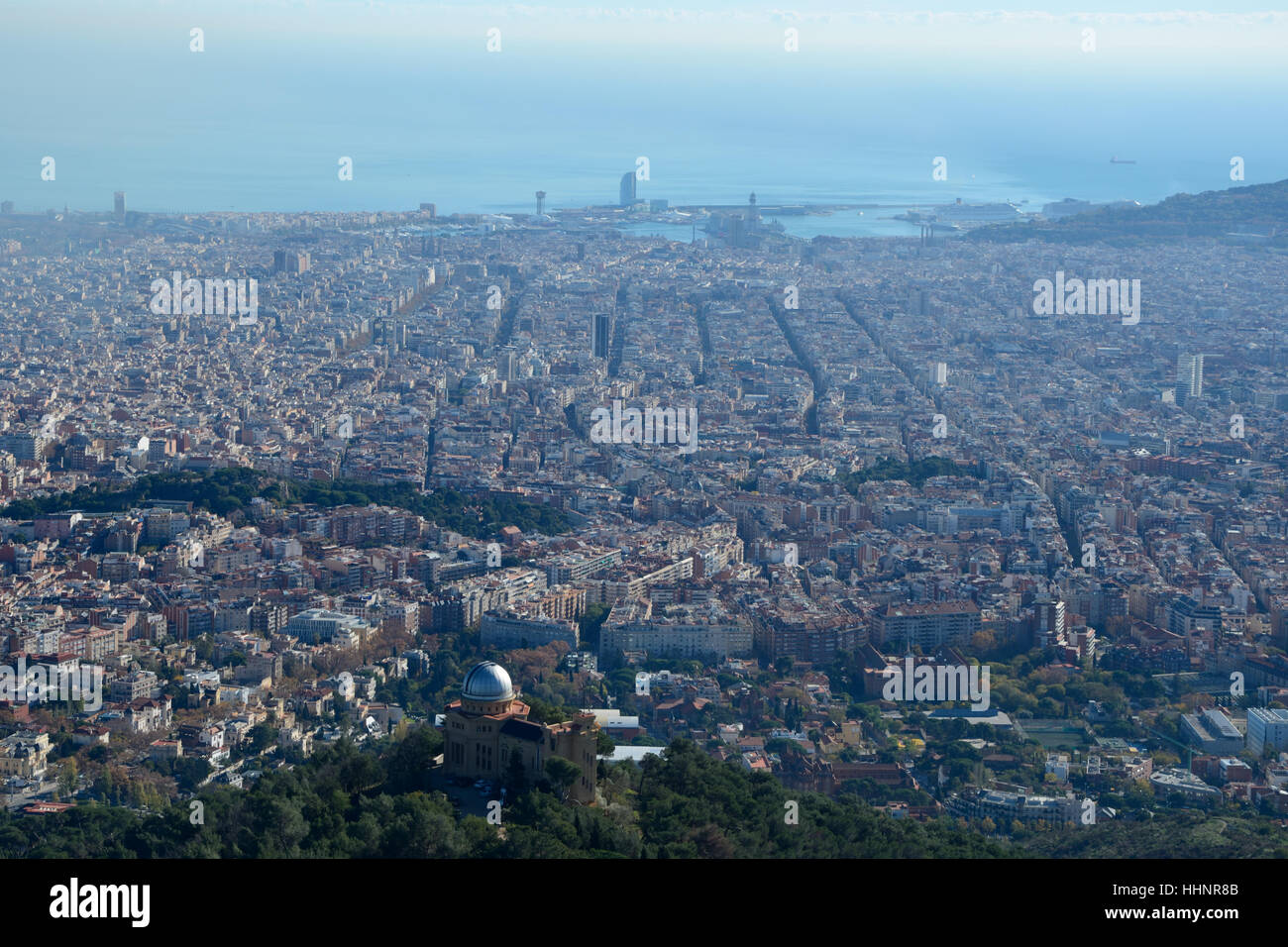 Aerial view of Fabra observatory and Barcelona city in Spain Stock ...