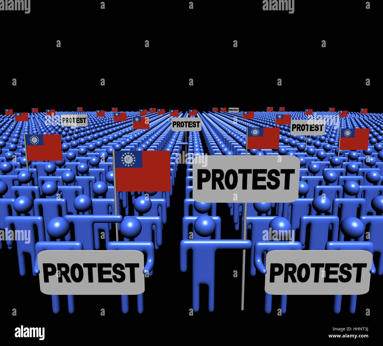 Crowd of people with protest signs and Myanmar flags illustration Stock ...