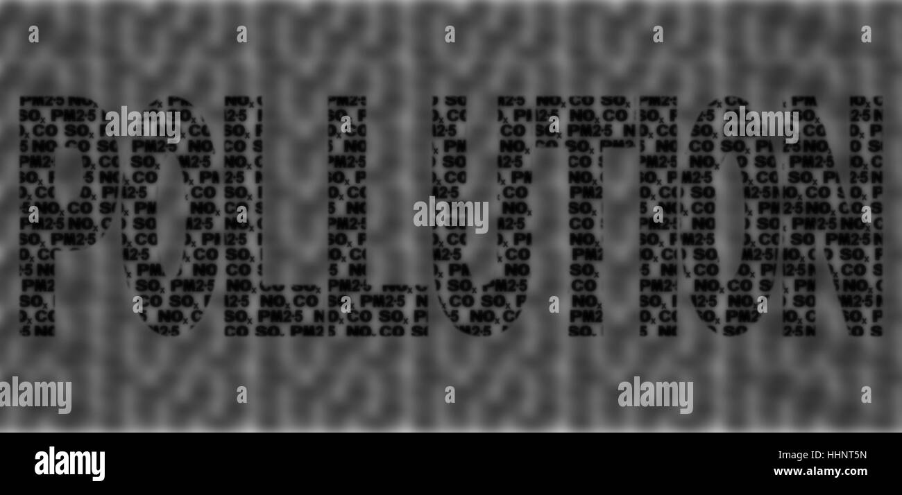 Pollution text over air pollutants text illustration Stock Photo - Alamy