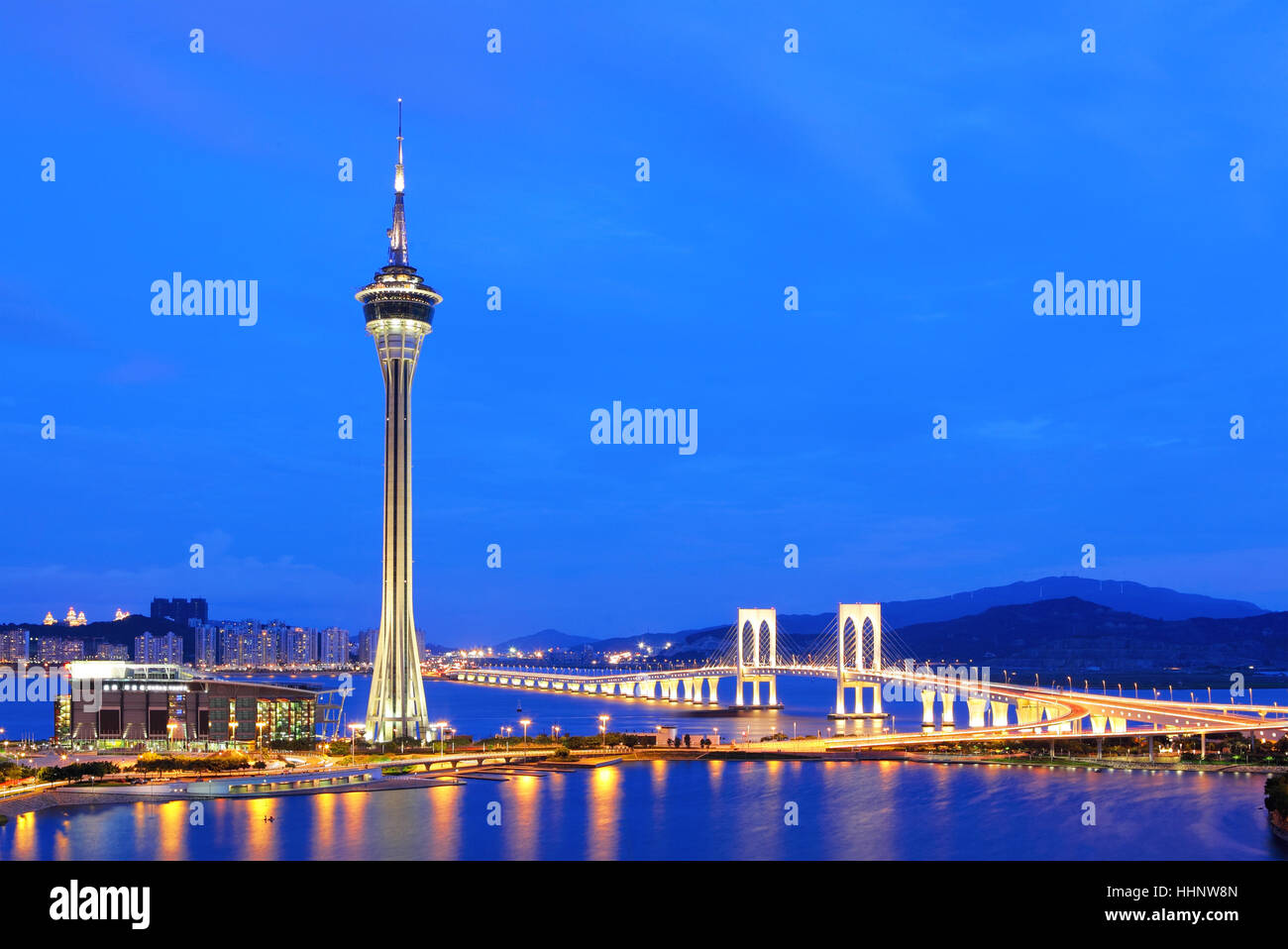 blue, tower, city, town, horizon, asia, night, nighttime, lights ...