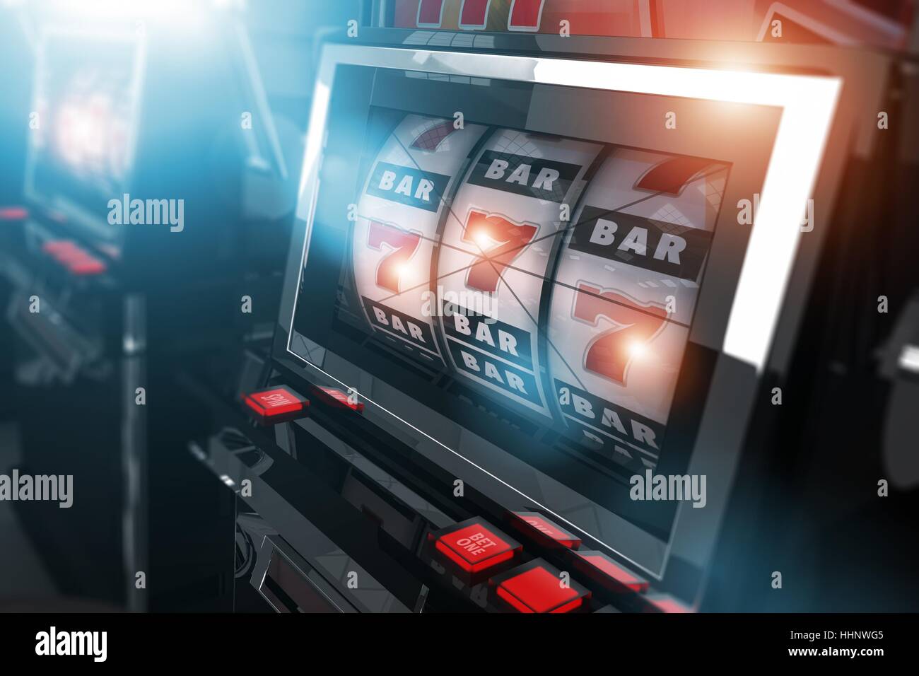 Casino Slot Games. One Handed Bandit Slot Machines Concept 3D Render ...
