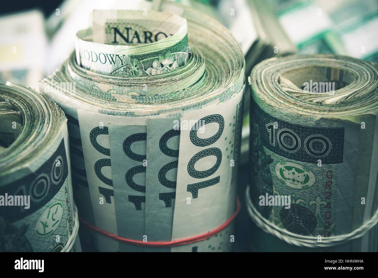 Polish Zloty Cash Rolls. One Hundred Polish Zloty Rolled Banknotes ...