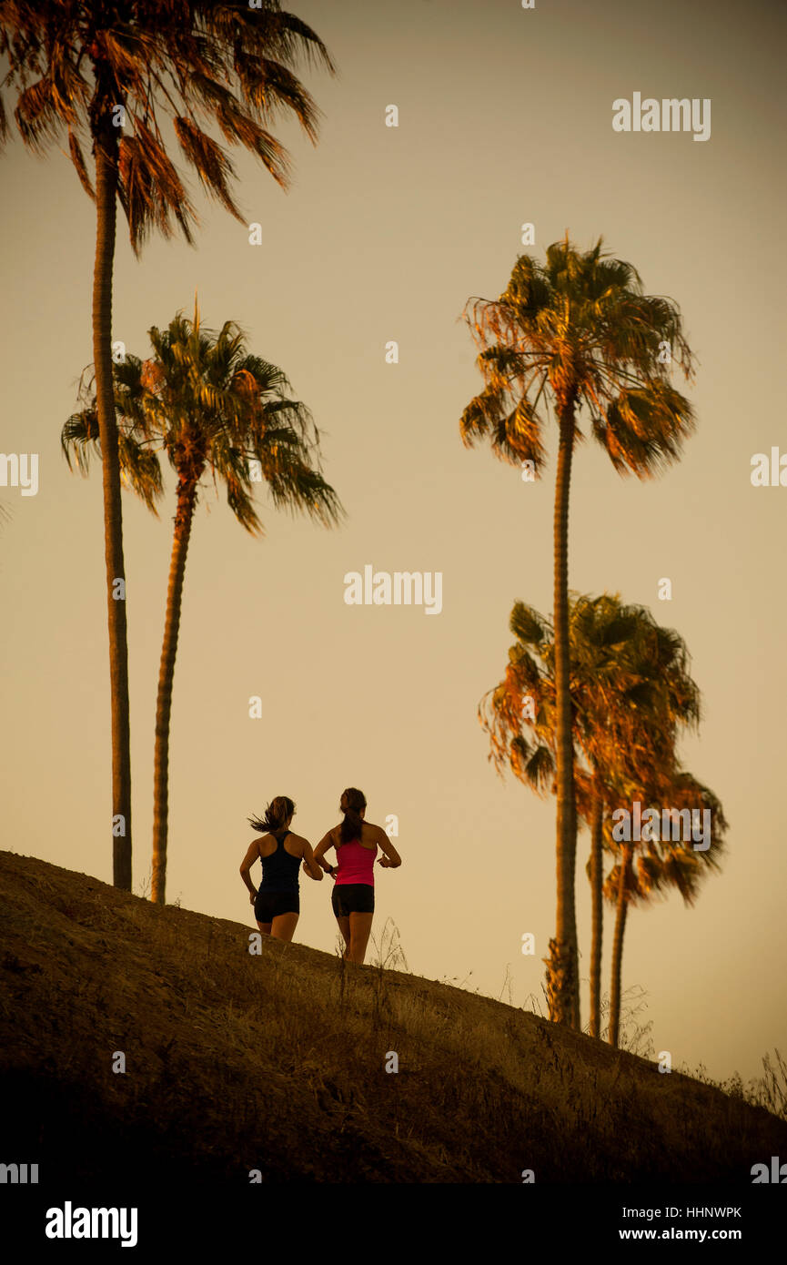 Mixed Race mother and daughter running under palm trees Stock Photo - Alamy