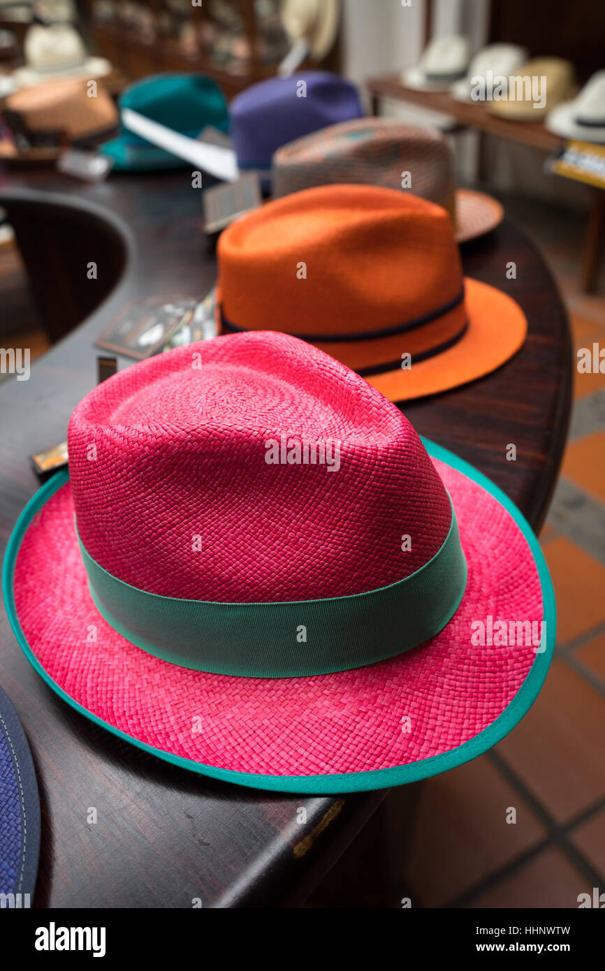 brightly colored Panama hats in Cuenca Ecuador Stock Photo - Alamy