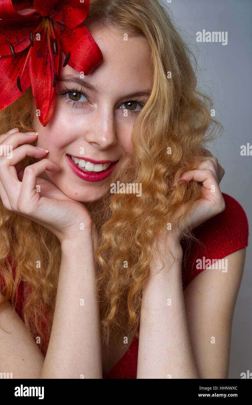 flower, plant, face, portrait, human, human being, lily, teenager, girl ...