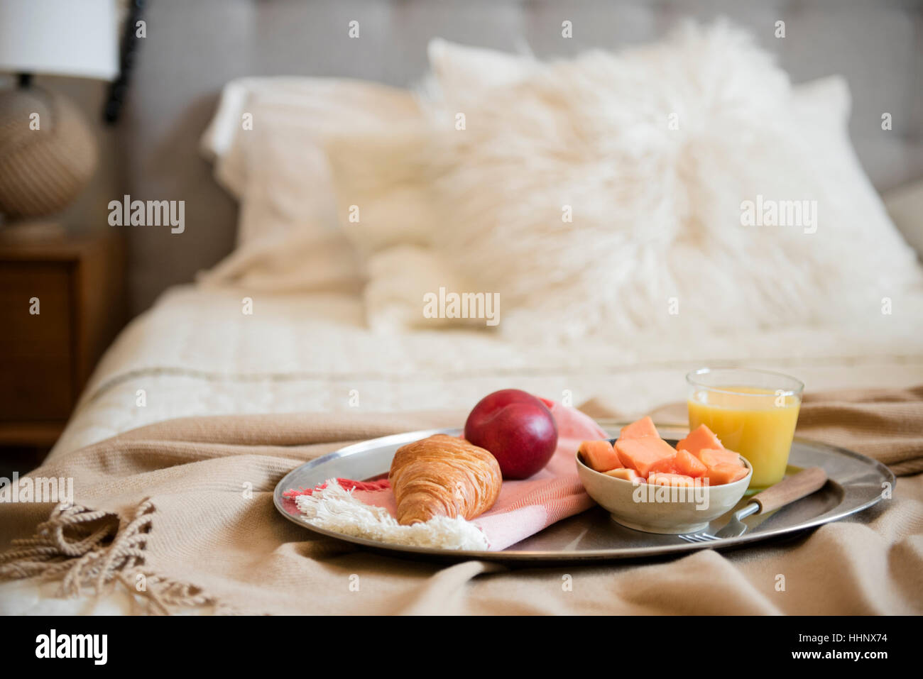 Breakfast on tray in bed Stock Photo - Alamy
