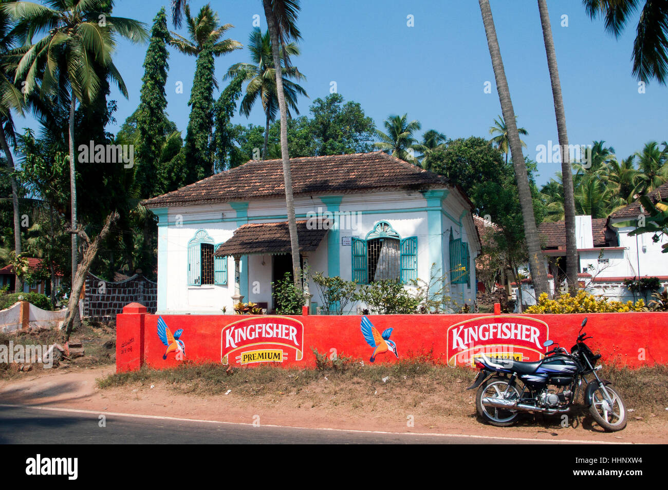 Colonial house with Kingfisher beer advertising Goa India Stock Photo ...