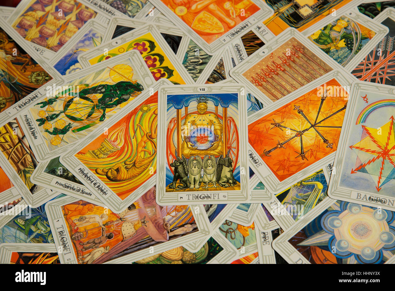 Tarot card The Chariot. Thoth deck Stock Photo - Alamy