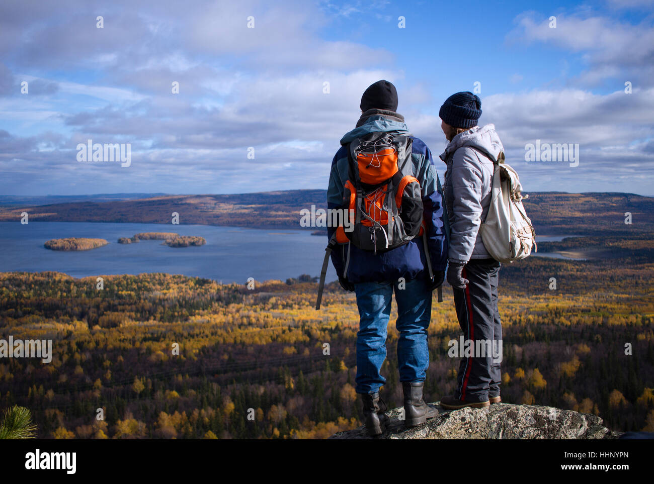 Back view couple backpacking in hi-res stock photography and images - Alamy