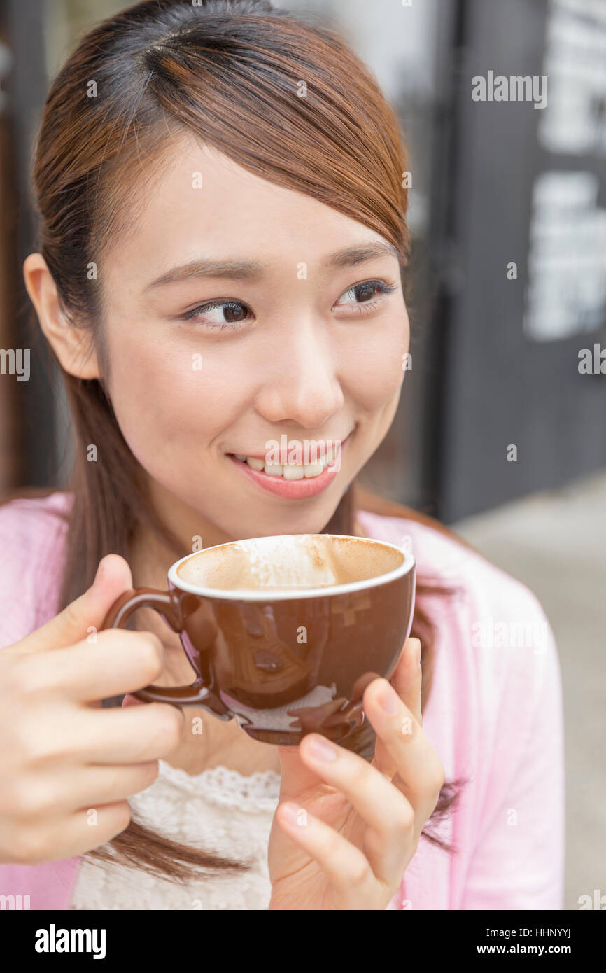 Woman Having Coffee Stock Photo - Alamy