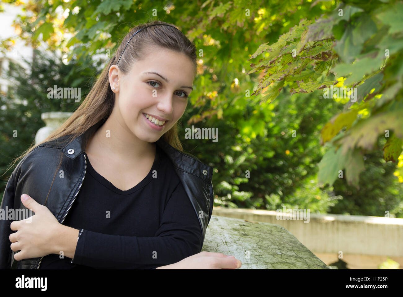 Beautiful young girl in nature, Selective focus and small depth of ...