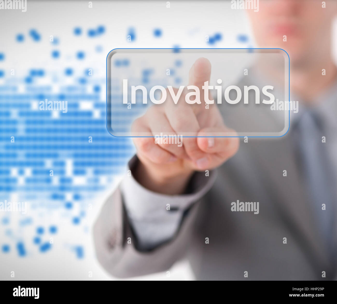 Businessman touching innovations button Stock Photo - Alamy