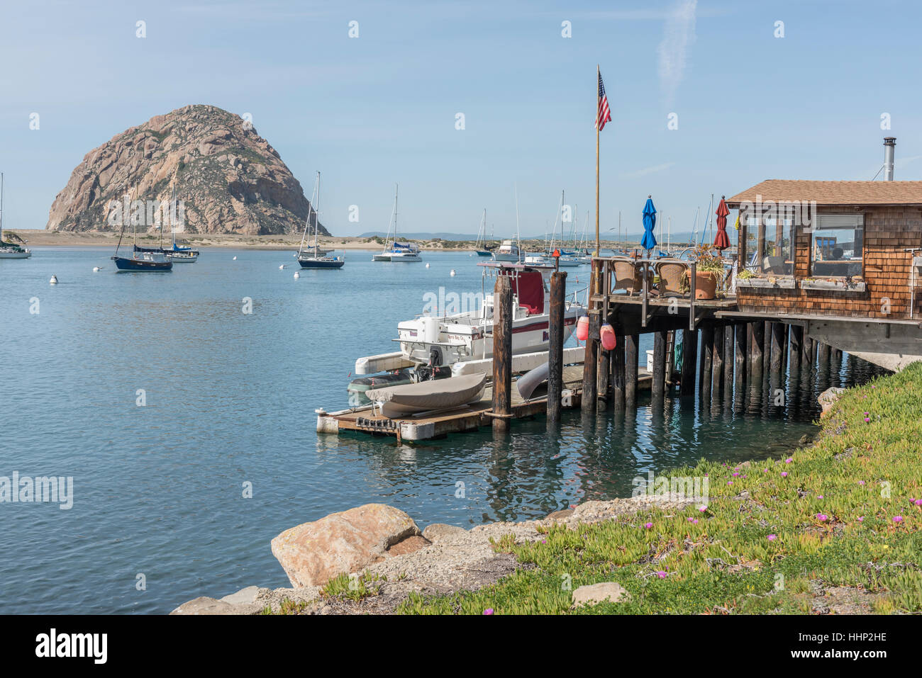 Morro Bay, showing the iconic Morro Rock in the distance, in California ...