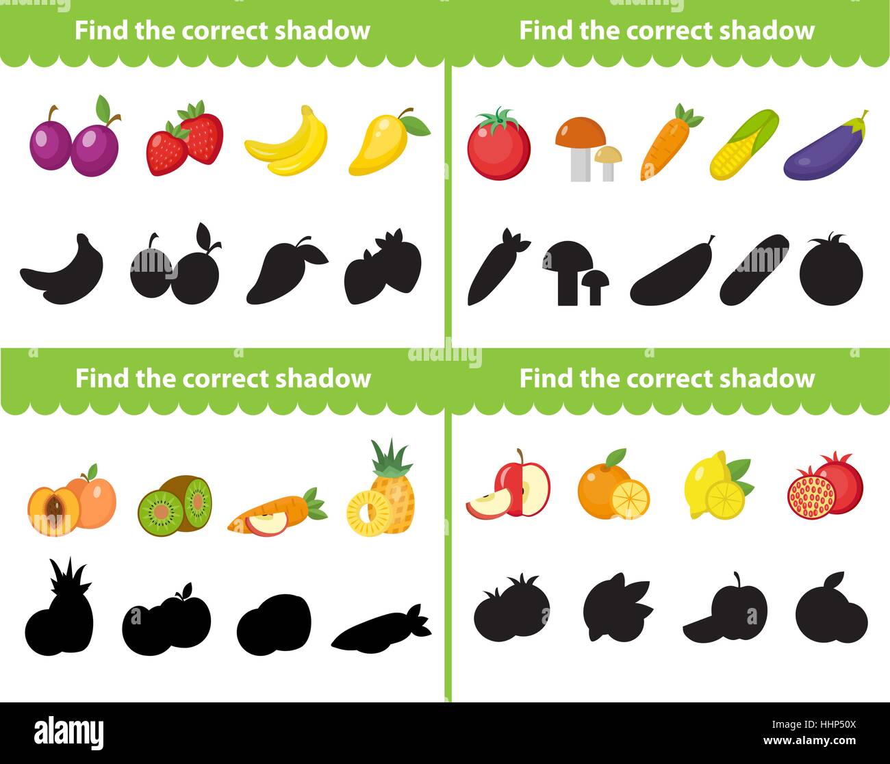 Childrens educational game, find correct shadow silhouette. Items for ...