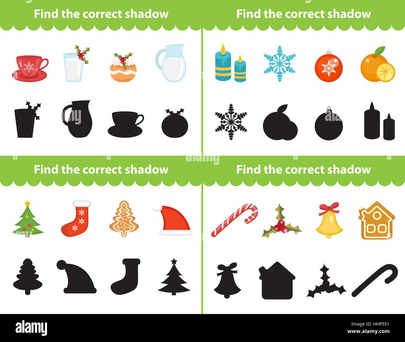 Childrens educational game, find correct shadow silhouette. Items for ...