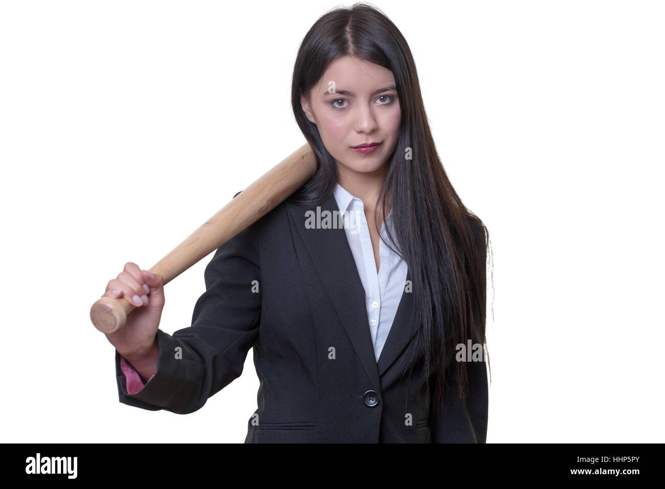 business woman wielding a baseball bat shot in the studio ready to ...